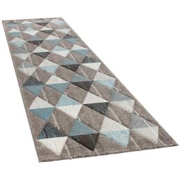 Läufer Lara 234, Paco Home, rechteckig, Höhe: 16 mm, Teppich-Läufer, Kurzflor, modernes Rauten Design, mit Konturenschnitt, beige|blau