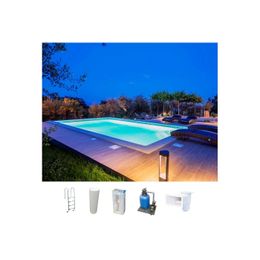 KWAD Schwimmbecken STYROPOR®STEIN POOL ALL INCLUSIVE, BxLxH: 300x600x150 cm (Set), mit Edelstahlleiter, inkl. Beckenrandsteine & Poolbeleuchtung, weiß