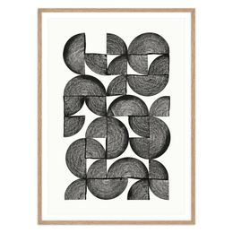 artvoll - Circles No. 1 Poster mit Rahmen, Eiche natur, 50 x 70 cm