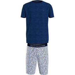 Tommy Hilfiger Underwear Pyjama CN SS SHORT WOVEN SET (Set, 2 tlg., 2er) mit Markenlabel, blau