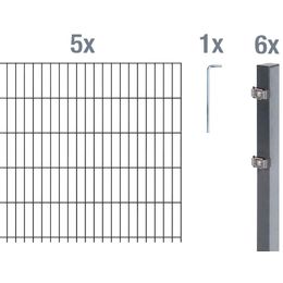 Alberts Doppelstabmattenzaun Grundset, (Set), Höhe: 80 - 160 cm, Gesamtlänge: 4 - 30 m, zum Einbetonieren, grau