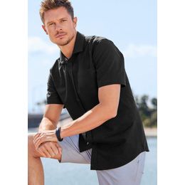 John Devin Kurzarmhemd Regular Fit, Sommerhemd mit Kentkragen aus Baumwoll-Leinen Mischung, schwarz