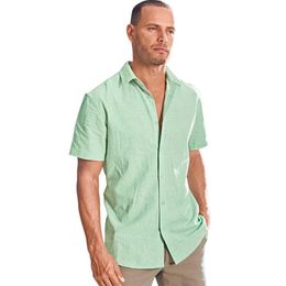John Devin Kurzarmhemd Regular Fit, Sommerhemd mit Kentkragen aus Baumwoll-Leinen Mischung, grün