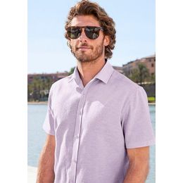 John Devin Kurzarmhemd Regular Fit, Sommerhemd mit Kentkragen aus Baumwoll-Leinen Mischung, lila