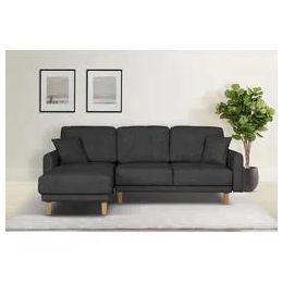 Ecksofa Home Affaire "Triplo, Zierkissen, Schlaffunktion, B/T/H: 234/164/89 cm, L-Form" Sofas Gr. B/H/T: 234cm x 89cm x 164cm, Samtoptik, Recamiere links, ohne Bettfunktion-ohne Bettkasten, schwarz wahlweise mit Bettfunktion und Bettkasten, Liegefläche 210132 cm