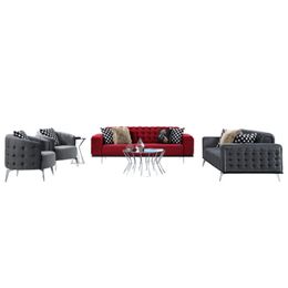 JVmoebel Wohnzimmer-Set Chesterfield Grau-Rote Sofagarnitur Designer Luxus Polstercouchen 4tlg