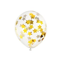 partydeco Luftballon, Luftballons Konfetti Sterne 30cm Klar Transparent / Gold 6er Set