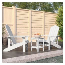 vidaXL Gartenstuhl Adirondack-Gartenstühle mit Tisch HDPE Weiß