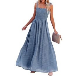 RUZU UG Dirndl Sommer Urlaub Hosenträger Chiffon Doppelschicht Kleid Maxirock Rock