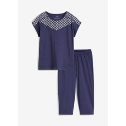 bonprix Capri Pyjama aus leichter Baumwolle mit Stickerei