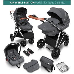 Kombi-Kinderwagen BABYGO "Halime AIR 3in1, Grey Silver" grau (grey silver) Baby Kinderwagen Kombikinderwagen