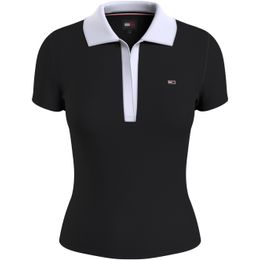 Poloshirt Tommy Jeans "TJW SLIM CONTRAST V SS POLO EXT" Gr. M (38), schwarz (black) Damen Shirts V-Shirts
