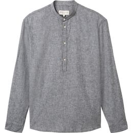 Tom Tailor Denim DENIM TOM TAILOR Langarmshirt, Leinenanteil, Henley-Ausschnitt, für Herren, grau, XL