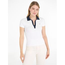 Poloshirt Tommy Jeans "TJW SLIM CONTRAST V SS POLO EXT" Gr. L (40), weiß (white) Damen Shirts V-Shirts