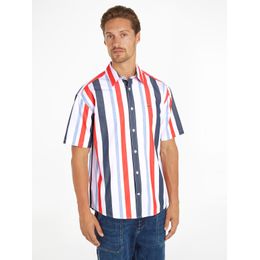 Kurzarmhemd Tommy Jeans "TJM RLX STRIPES SHIRT" Gr. L, N-Gr, white stripe Herren Hemden Kurzarm