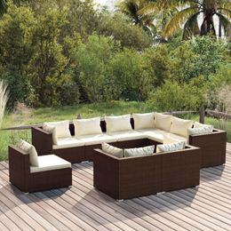 9-tlg. Garten-Lounge-Set Gartenmöbel-Set Terrassen-Sitzgruppe mit Kissen Poly Rattan Braun ZDEH81049 MAISONCHIC