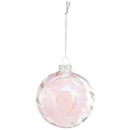 Weihnachtskugel glas 100 mm innen feder rosa - Feeric lights & christmas - rosa