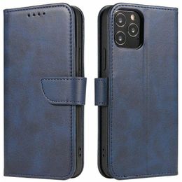 Premium Magnet Case Buch Tasche Schutzhülle aufklappbare Hülle Standfunktion Zubehör kompatibel mit Samsung Galaxy S22 (SM-S901B) Blau - Schwarz