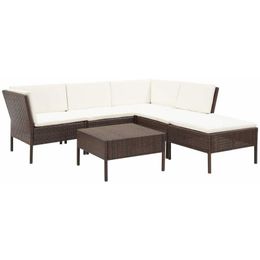 6-tlg. Garten-Lounge-Set,Gartenmöbel-Set mit Auflagen Poly Rattan Braun vidaXL