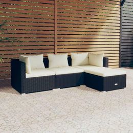Bonnevie - 4-tlg. Garten-Lounge-Set,Gartenmöbel-Set mit Auflagen Poly Rattan Schwarz vidaXL