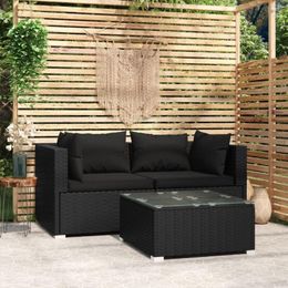 3-tlg. Garten-Lounge-Set Gartenmöbel-Set Terrassen-Sitzgruppe mit Kissen Schwarz Poly Rattan ZDEH32080 MAISONCHIC