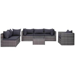 MAISONCHIC 7-tlg. Garten-Sofagarnitur Gartenmöbel Set Sitzgruppe Essgrupp mit Polster&Kissen Poly Rattan Grau DE49862