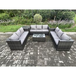 Fimous - 9-Sitzer Lounge Sofa Set Wicker pe Rattan Gartenmöbel Set mit Länglichem Couchtisch Beistelltisch Dunkelgrau Gemischt