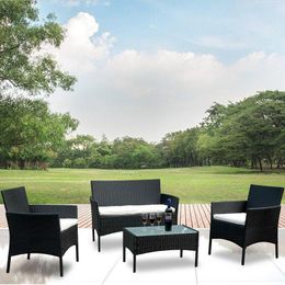 Gartenmöbel Glas Couch Polyrattan Gartenlounge Sitzgruppe Farbwahl,schwarz - VINGO