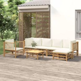 MAISONCHIC - 7-tlg. Garten-Lounge-Set Gartenmöbel Set Sitzgruppe Essgruppe mit Cremeweißen Kissen Bambus DE75578