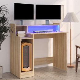 Bonnevie - Computertisch,Schreibtisch mit LEDs Sonoma-Eiche 97x45x90 cm Holzwerkstoff vidaXL