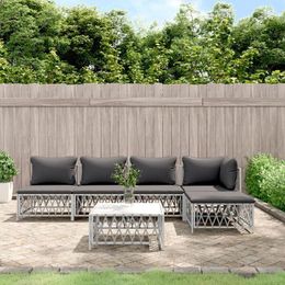 6-tlg. Garten-Lounge-Set Gartenmöbel-Set Terrassen-Sitzgruppe mit Kissen Weiß Stahl ZDEH89720 MAISONCHIC