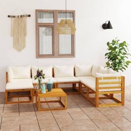 MAISONCHIC - 8-tlg. Garten-Lounge-Set Gartenmöbel-Set Terrassen-Sitzgruppe mit Auflagen Creme Massivholz Akazie ZDEH15296