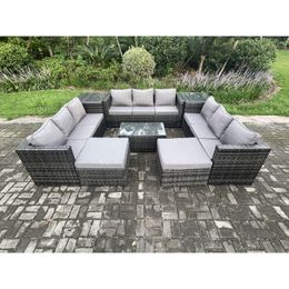 Fimous - Outdoor Lounge Sofa Set Wicker pe Rattan Gartenmöbel Set mit Länglichem Couchtisch 2 Beistelltische 2 Big Foothocker 11Seater Dunkelgrau