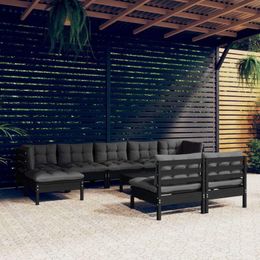 MAISONCHIC - 10-tlg. Garten-Lounge-Set Gartenmöbel-Set Terrassen-Sitzgruppe mit Kissen Schwarz Kiefernholz ZDEH52834