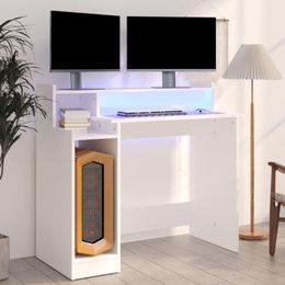Bonnevie - Computertisch,Schreibtisch mit LEDs Weiß 97x45x90 cm Holzwerkstoff vidaXL