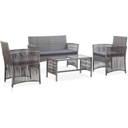 MAISONCHIC 4-tlg. Gartenmöbel Set Sitzgruppe Essgruppe mit Auflage Poly Rattan Anthrazit DE28909