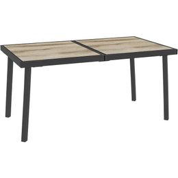 Outsunny Outdoor Tisch für 6 Personen, Holzoptik, Metallrahmen, wetterfest, 145 x 85 x 72 cm, Grau - Grau