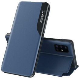 MARKENLOS - Eco Leather View Case Buch Tasche Leder Handyhülle Schutzhülle aufklappbare Hülle Standfunktion kompatibel mit Samsung Galaxy A33 5G Blau
