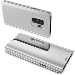 MARKENLOS Cofi1453® Smart View Spiegel Mirror Smart Cover Schale Etui kompatibel mit Huawei Y5 2019 Schutzhülle Tasche Case Schutz Clear Silber