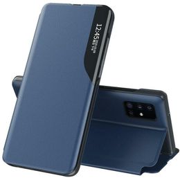 MARKENLOS Eco Leather View Case Buch Tasche Leder Handyhülle Schutzhülle aufklappbare Hülle Standfunktion kompatibel mit Samsung Galaxy A73 5G Blau