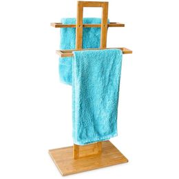 Relaxdays Handtuchständer Bambus mit 2 Handtuchstangen hbt 85 x 37 x 25 cm frei stehender Handtuchhalter in natürlicher Holz Optik als kleiner Herrendiener
