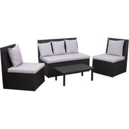 [NEUWERTIG] Poly-Rattan Garnitur HHG-878, Garten-/Lounge-Set, Gastronomie 2er Sofa 2xSessel Couchtisch schwarz, Kissen hellgrau - black