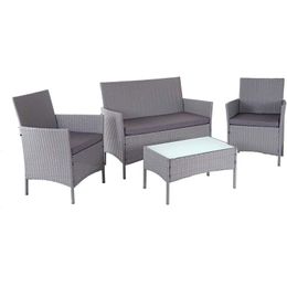 Poly-Rattan Garten-Garnitur HHG 502, Sitzgruppe Lounge-Set grau mit Kissen anthrazit - grey