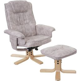HHG Relaxsessel H56, Fernsehsessel TV-Sessel mit Hocker, Stoff/Textil vintage hellgrau - grey