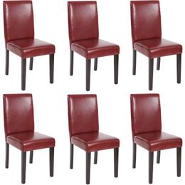 HHG 6er-Set Esszimmerstuhl Stuhl Küchenstuhl Littau Kunstleder, rot-braun, dunkle Beine - red
