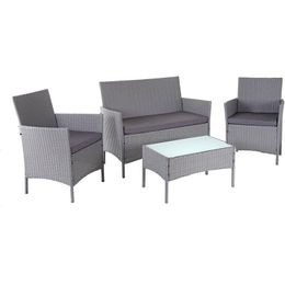 Neuwertig] Poly-Rattan Garten-Garnitur HHG 502, Sitzgruppe Lounge-Set grau mit Kissen anthrazit - grey