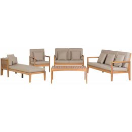 Beliani - Gartenmöbel Set Hellbraun Grau zertifiziertes Akazienholz Textil 7-Sitzer Terrasse Outdoor Scandi Stil - Grau