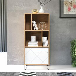 Lomadox Highboard Wohnzimmer TORINO-19 in Artisan Eiche Nb. mit weiß matt, b/h/t: ca. 63/136/40 cm - braun