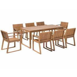 Beliani Gartenmöbel Set aus Akazienholz 8-Sitzer acht Stühle mit einem Gartentisch Terrasse / Outdoormöbel Rustikal Landhaus Stil - Heller Holzfarbton