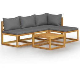 HOMMOO 5-tlg. Garten-Lounge-Set mit Auflage Massivholz Akazie YQvidaXL3057602DE